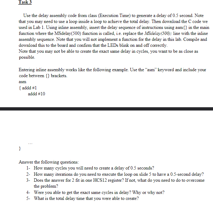 Solved Task 3?Use the delay assembly code from class | Chegg.com