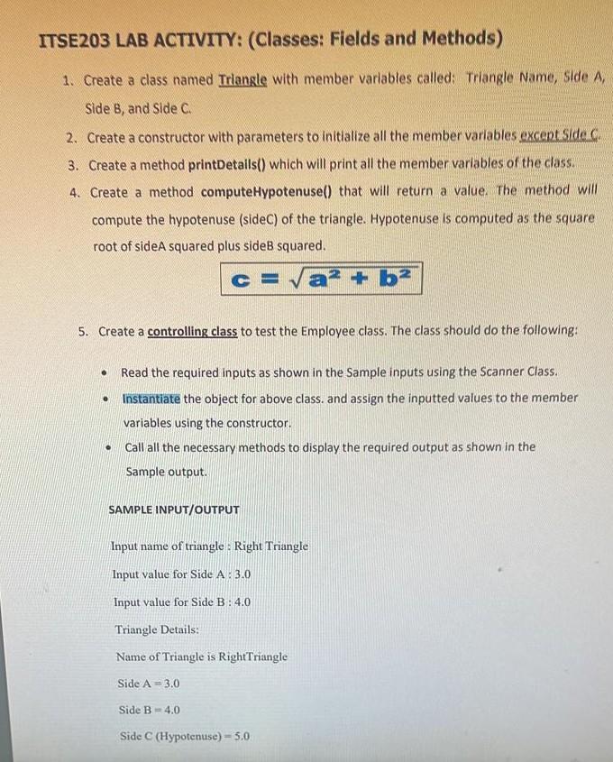 Solved ITSE203 LAB ACTIVITY: (Classes: Fields and Methods) | Chegg.com