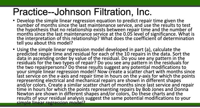 Solved Practice--Johnson Filtration, Inc. - Develop the | Chegg.com