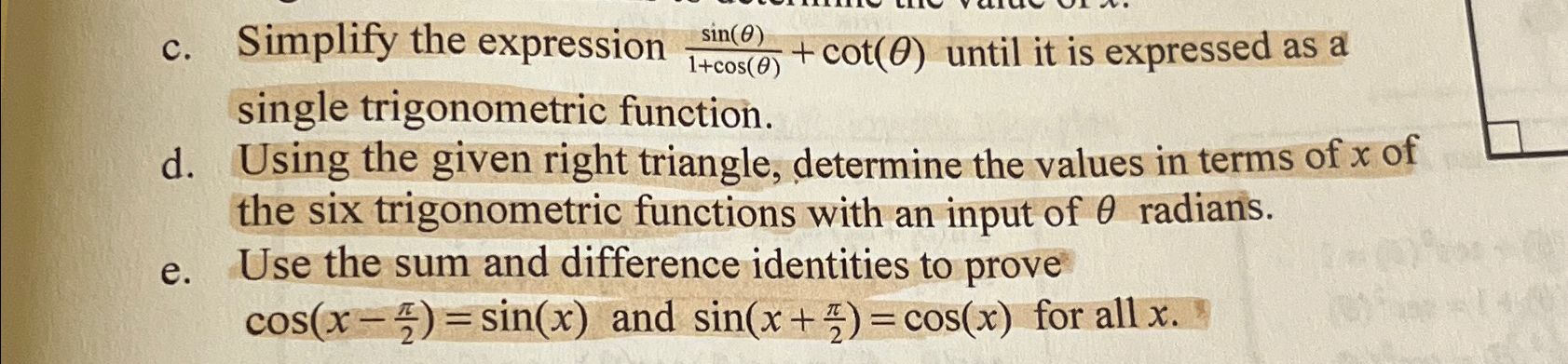 Solved c. ﻿Simplify the expression sin(θ)1+cos(θ)+cot(θ) | Chegg.com