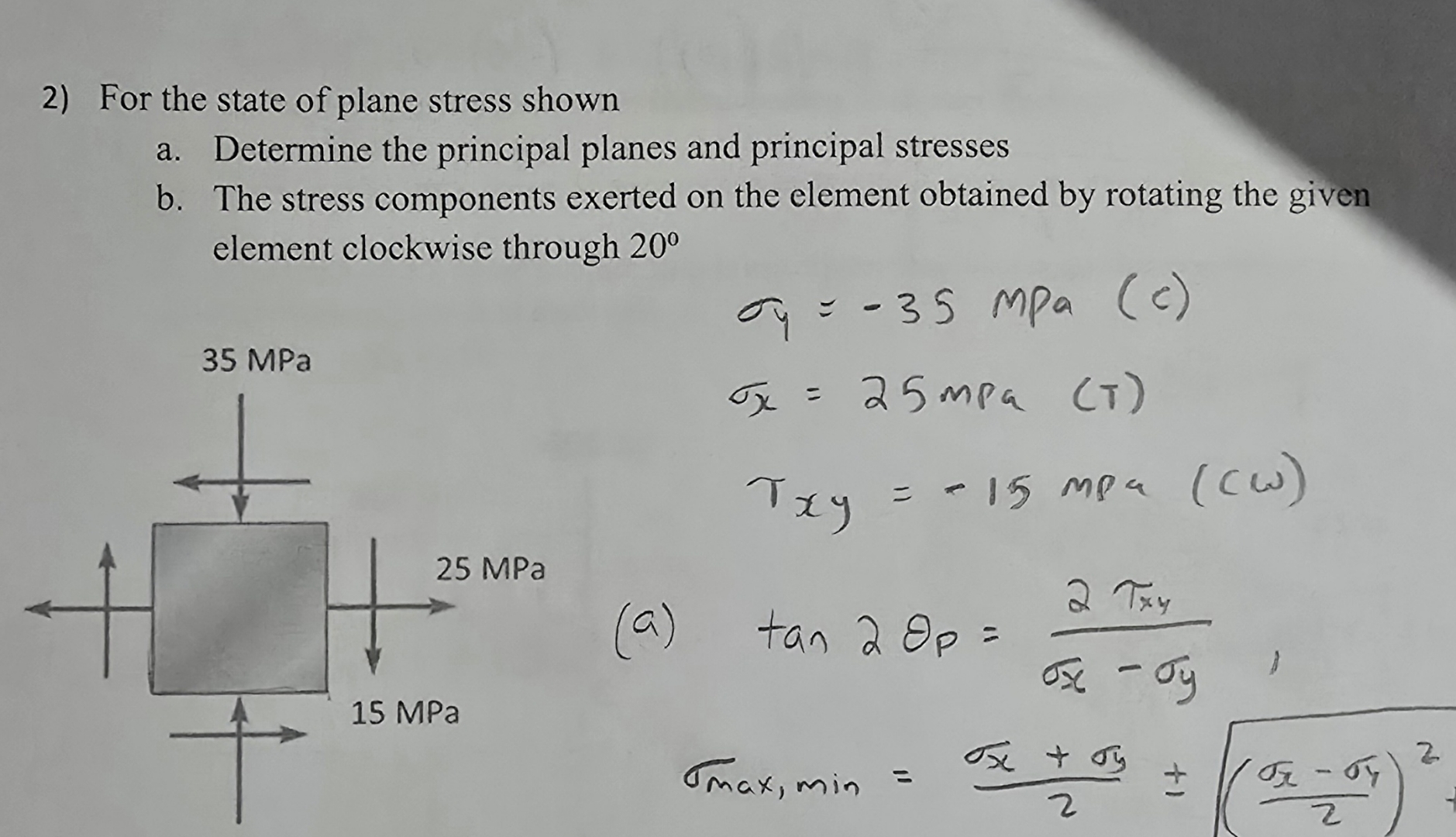 Solved For the state of plane stress showna. ﻿Determine the | Chegg.com