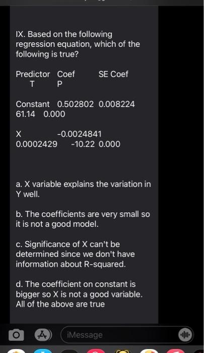 Solved VIII. Based on the following regression equation, | Chegg.com