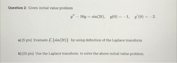 Solved Question 2: Given initial value problem y" – 16y= | Chegg.com