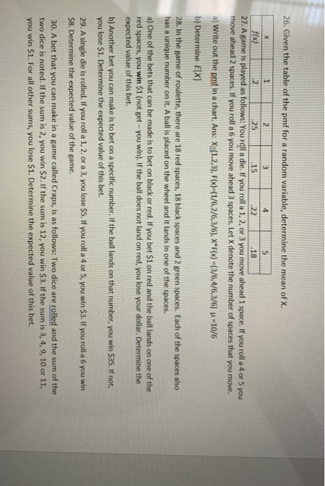 Solved 26 Given The Table Of The Pmf For A Random Variable 4631