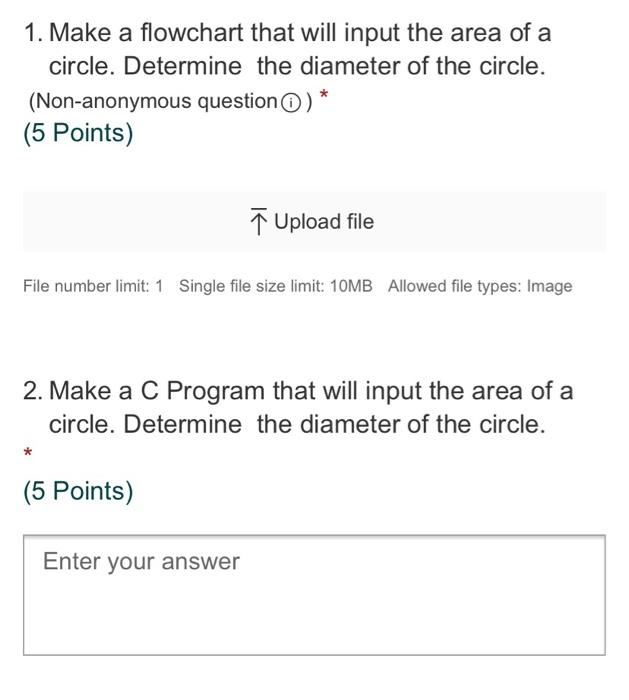 Solved 1. Make a flowchart that will input the area of a | Chegg.com
