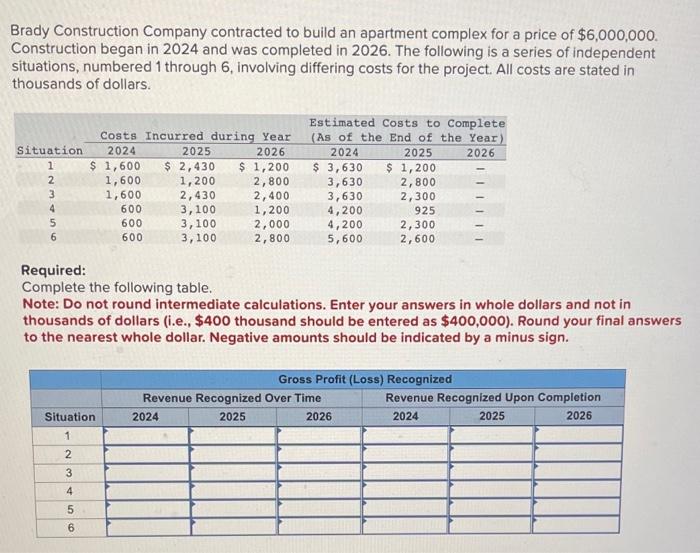 Solved Brady Construction Company contracted to build an | Chegg.com