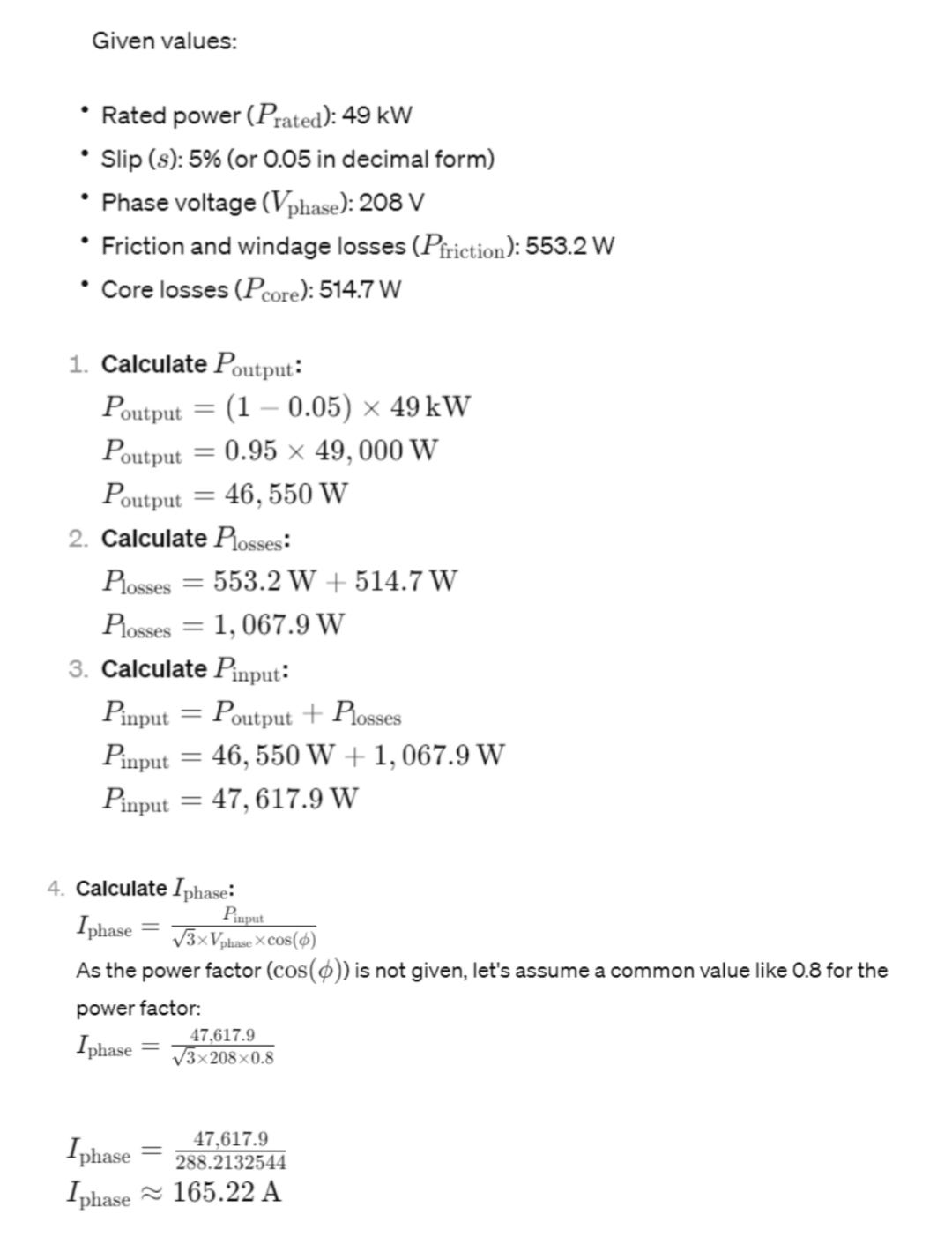 Solved A 60HZ, 49 ﻿KW, 208V induction motor has a slip of 5% | Chegg.com