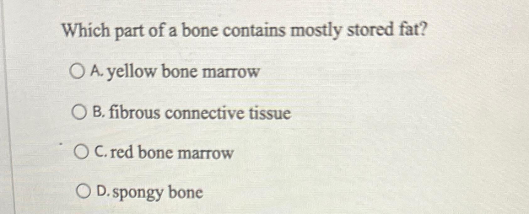 Solved Which part of a bone contains mostly stored fat?A. | Chegg.com