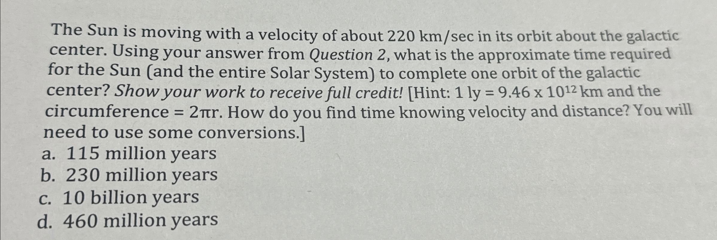 The Sun is moving with a velocity of about 220kmsec | Chegg.com