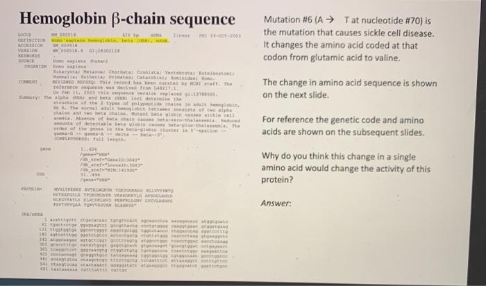 Solved HBB Protein: amino acid sequence Normal: | Chegg.com
