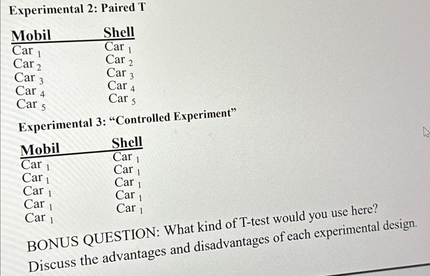 Solved Experimental 2: Paired | Chegg.com