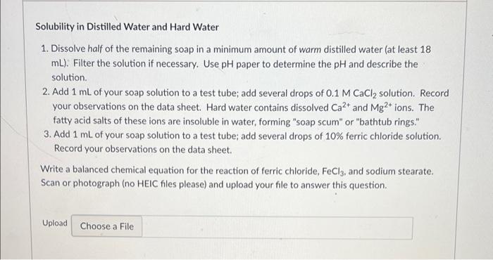 Solved Solubility in Distilled Water and Hard Water 1. | Chegg.com