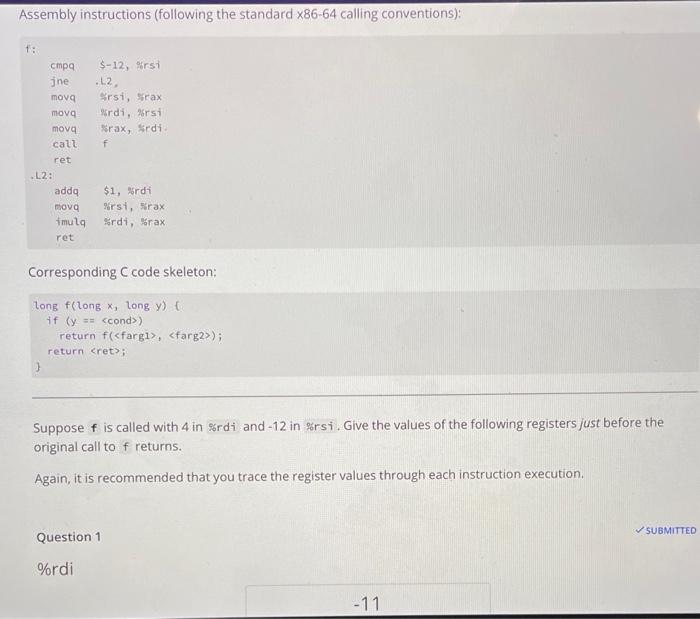 Solved Assembly instructions (following the standard x86-64 | Chegg.com