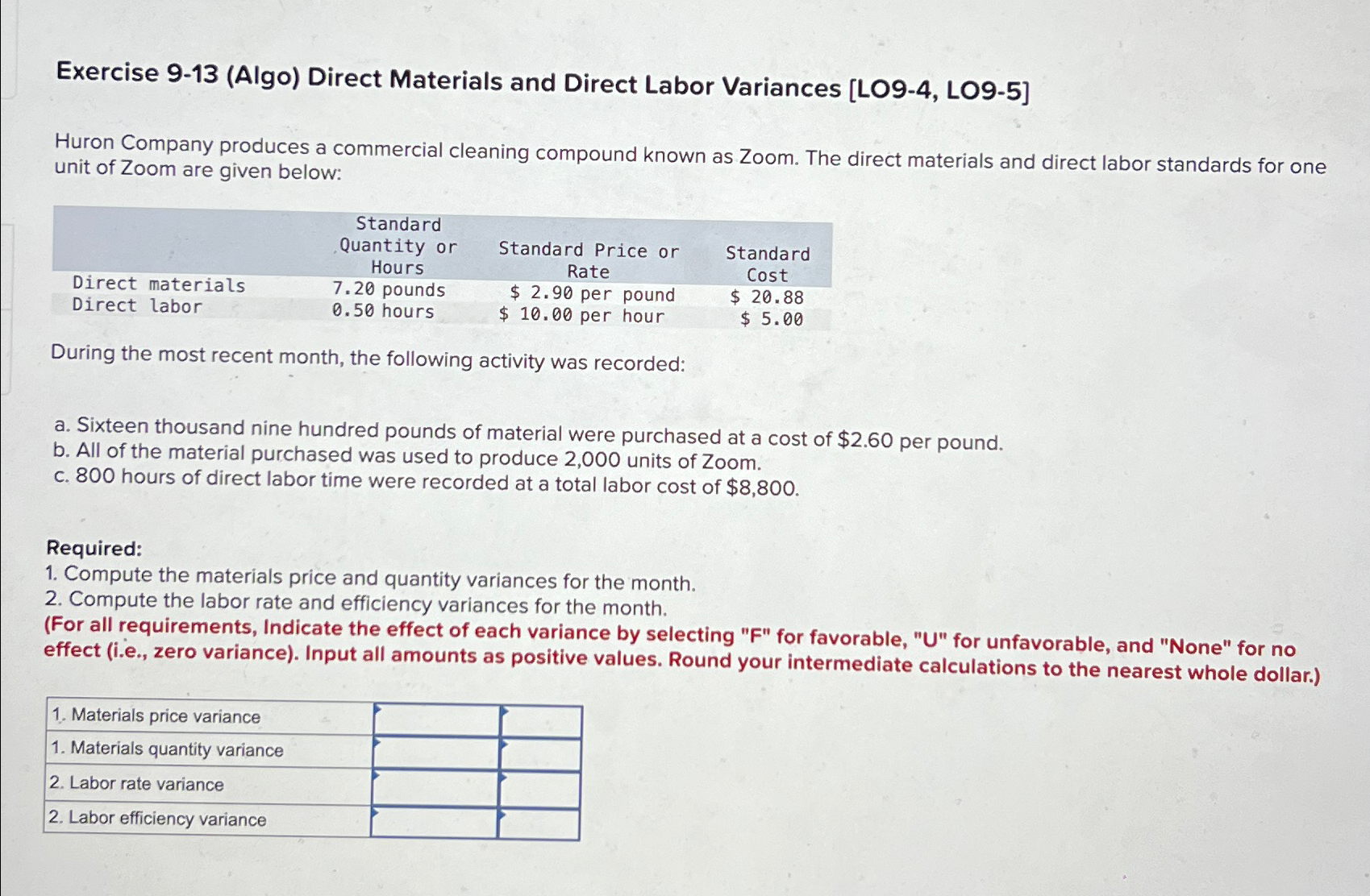 Solved Exercise 9-13 (Algo) ﻿Direct Materials and Direct | Chegg.com