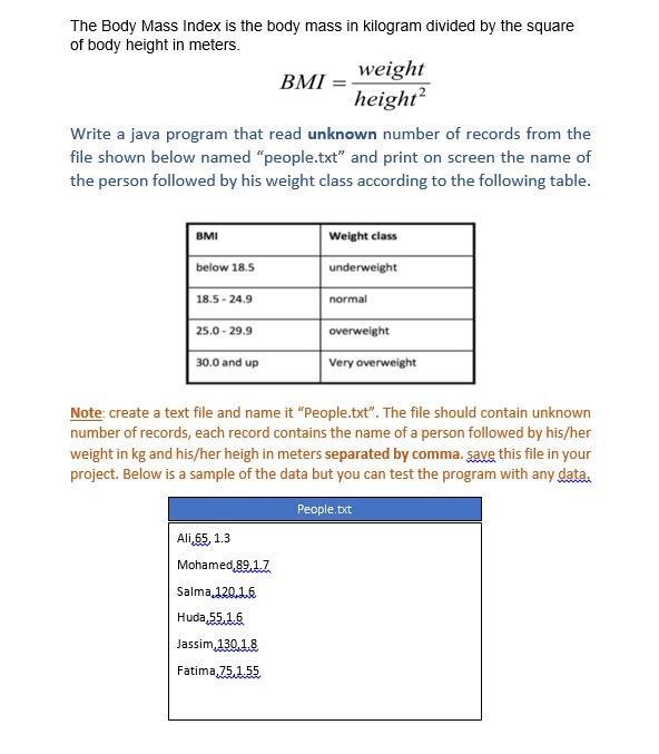 Solved The Body Mass Index is the body mass in kilogram | Chegg.com