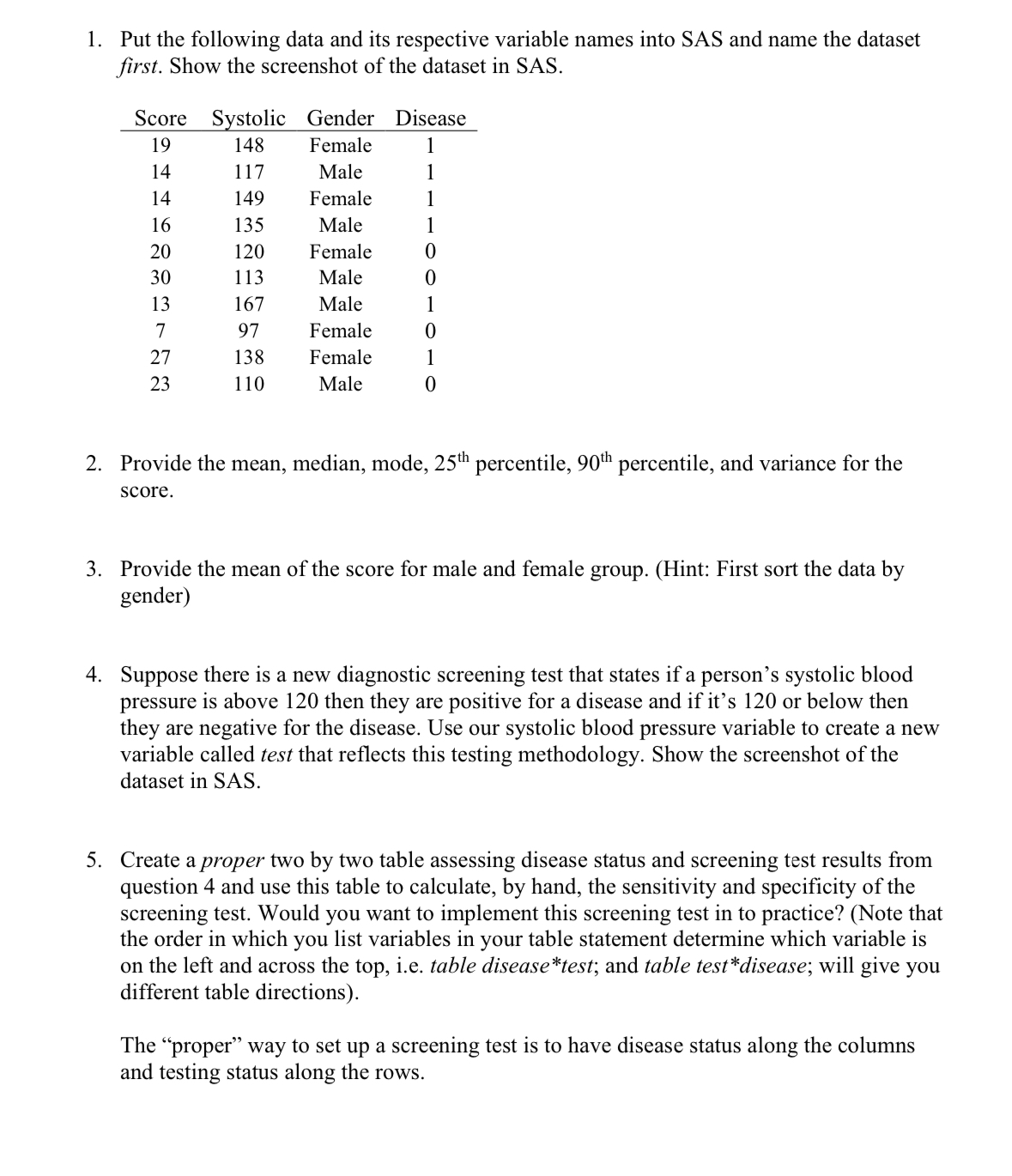 Use SAS to perform all the tasks required and to | Chegg.com