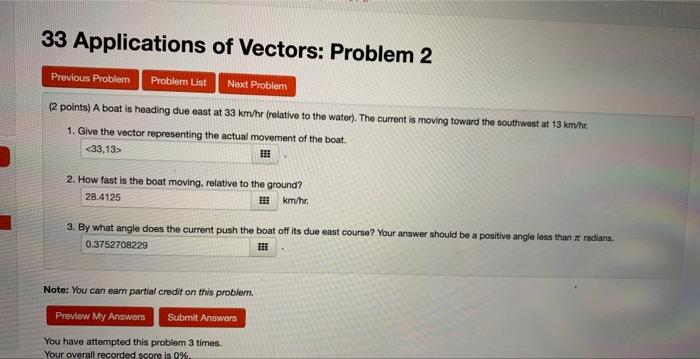 Solved 33 Applications of Vectors: Problem 2 (2 points) A | Chegg.com