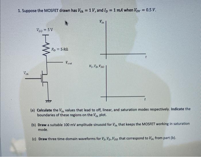 1. Suppose the MOSFET drawn has Vth=1V, and ID=1 mA | Chegg.com