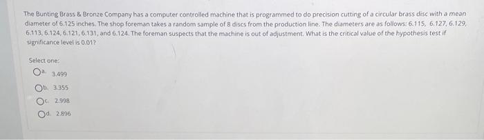 Solved The Bunting Brass \& Bronze Company has a computer | Chegg.com