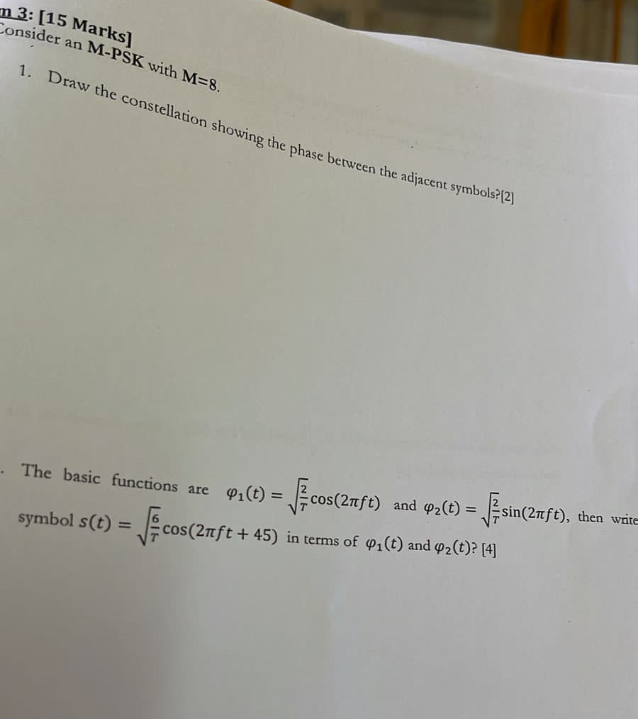 Solved Problem :Consider an M-PSK with M=8.1.Draw the | Chegg.com
