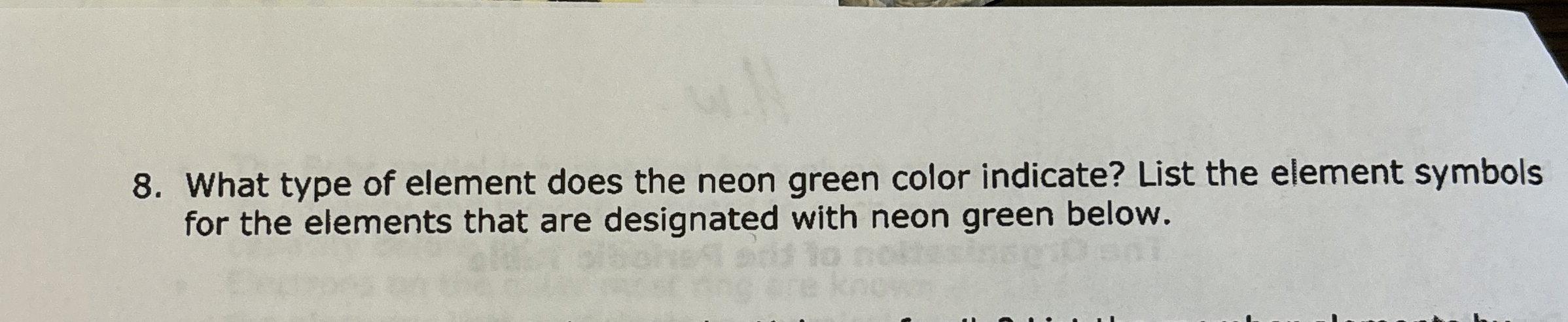 Solved What type of element does the neon green color | Chegg.com
