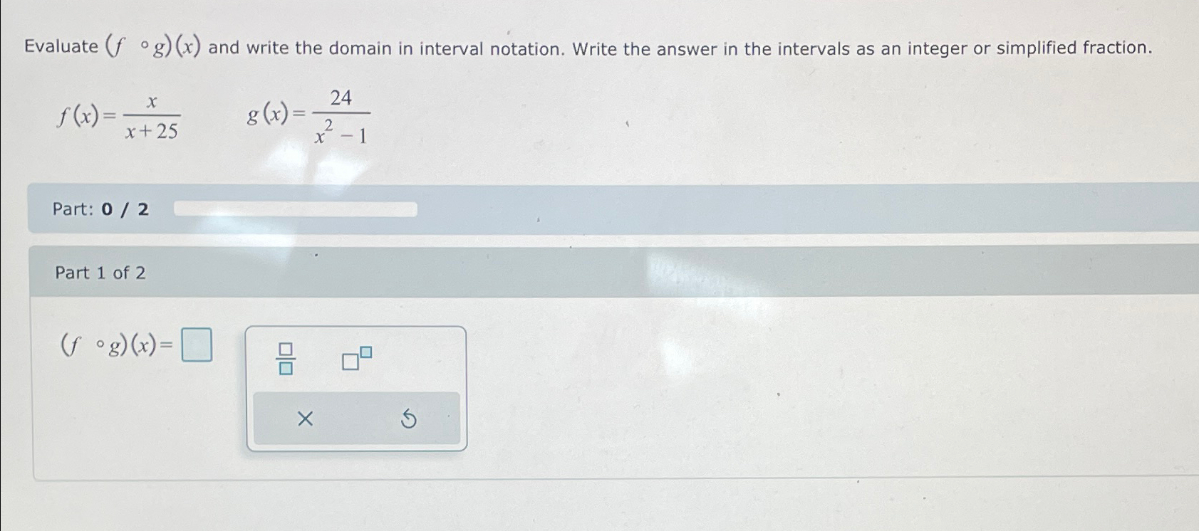 Solved Evaluate (f@g)(x) ﻿and write the domain in interval | Chegg.com