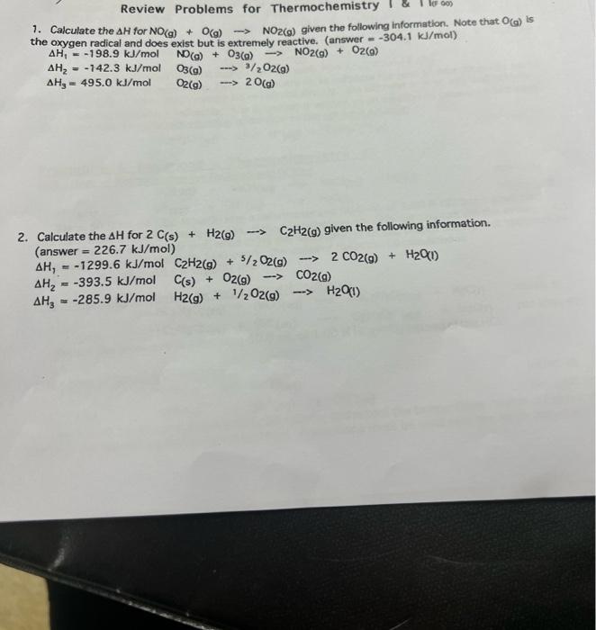 1. Calculate the ΔH for NO(g)+O(g)→NO2(g) given the | Chegg.com