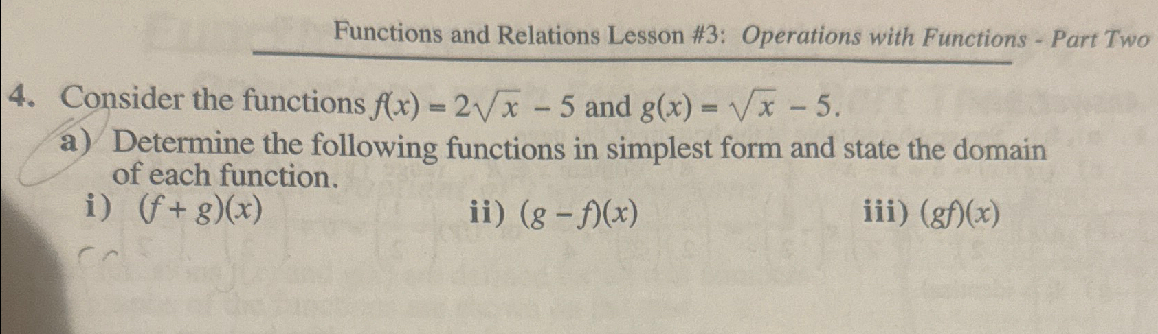 Solved Functions and Relations Lesson #3: Operations with | Chegg.com