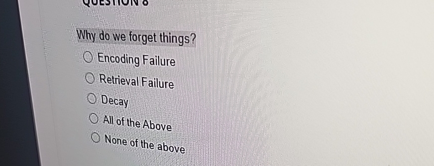Solved Why do we forget things?Encoding FailureRetrieval | Chegg.com