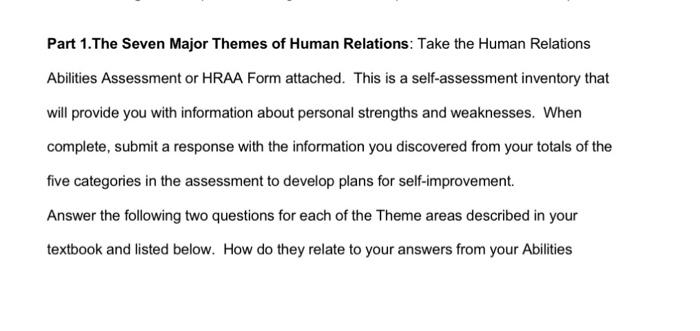 Part 1.The Seven Major Themes of Human Relations: | Chegg.com