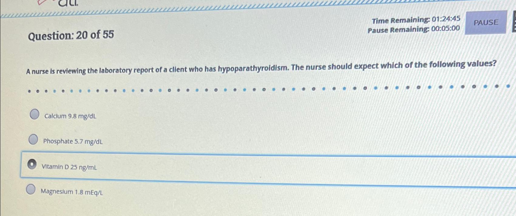 Solved Question: 20 ﻿of 55Time Remaining: 01:24:45Pause | Chegg.com