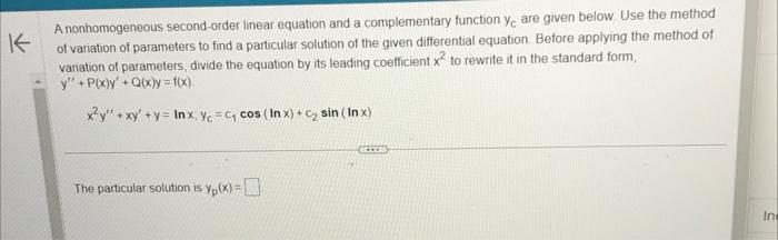 Solved A nonhomogeneous second-order linear equation and a | Chegg.com