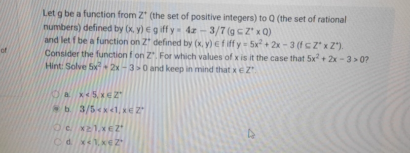 Solved Let g ﻿be a function from Z+(the set of positive | Chegg.com