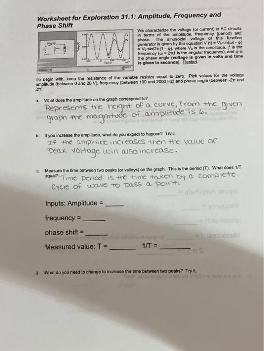 Solved Worksheet for Exploration 31.1: Amplitude, Frequency | Chegg.com