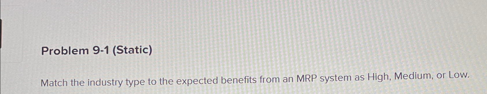 Solved Problem 9-1 (Static)Match the industry type to the | Chegg.com