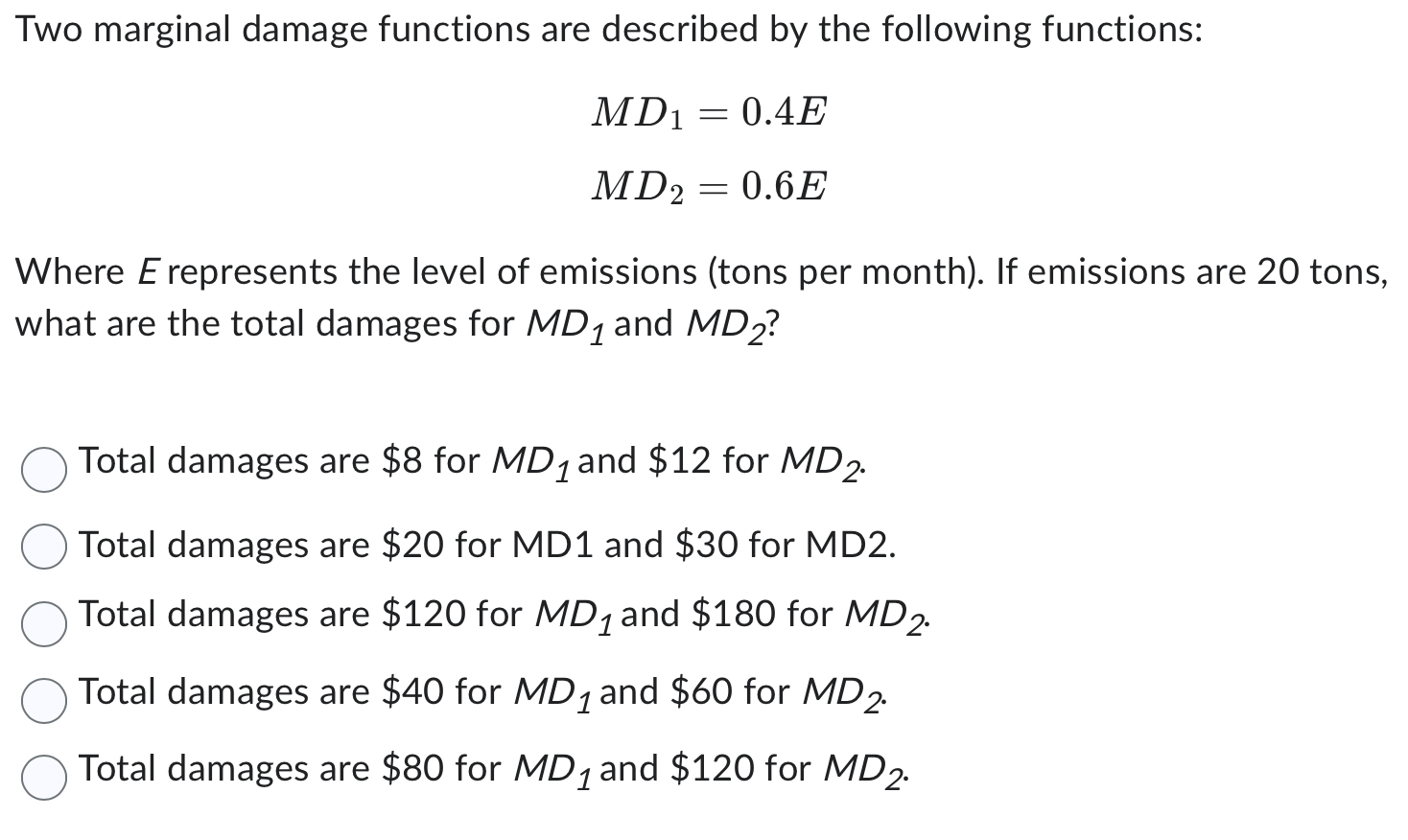 Solved Two marginal damage functions are described by the | Chegg.com