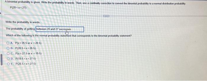 Solved A binomial probability is given. Write the probablity | Chegg.com