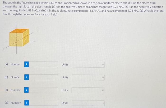 Solved The cube in the figure has edge length 1.68 m and is | Chegg.com