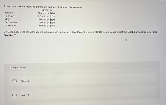 Solved A company had the following purchases during its | Chegg.com