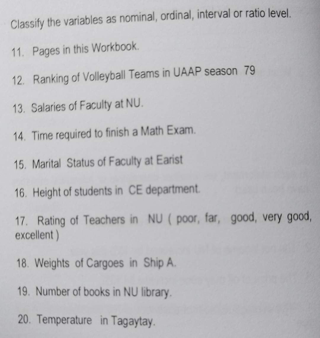 Solved Classify the variables as nominal, ordinal, interval | Chegg.com