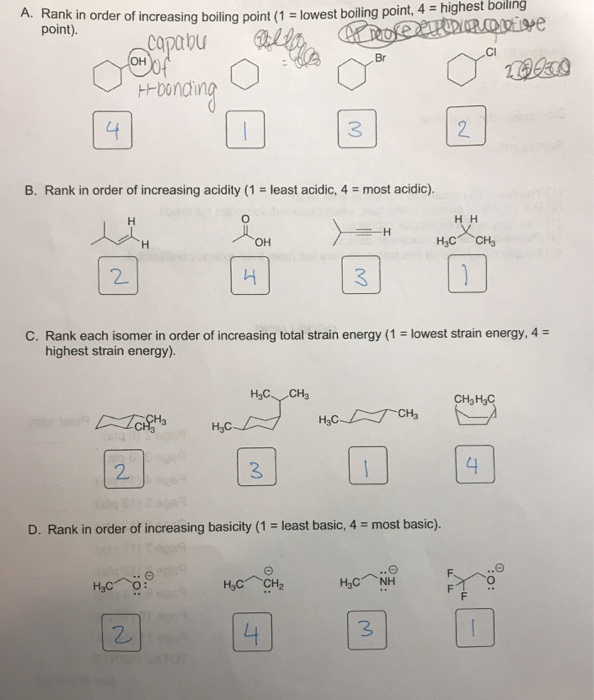 Solved A. Rank in order of increasing boiling point (1 = | Chegg.com