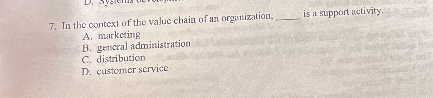 Solved In the context of the value chain of an organization, | Chegg.com