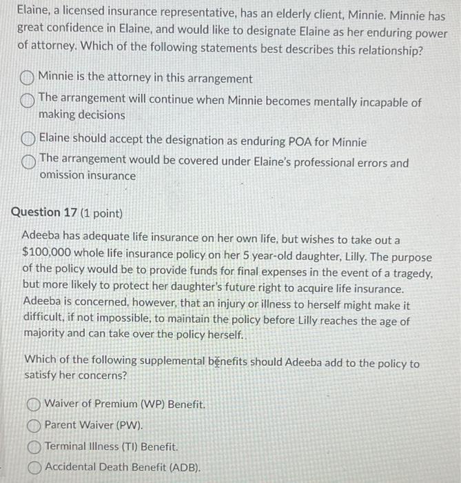 Solved Elaine, a licensed insurance representative, has an | Chegg.com