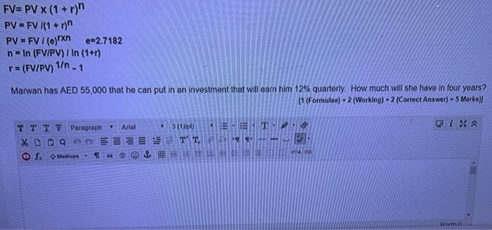 Solved FV=PV x (1 + r) PV = FV /(1+r)" PV = FV 1(e)n | Chegg.com