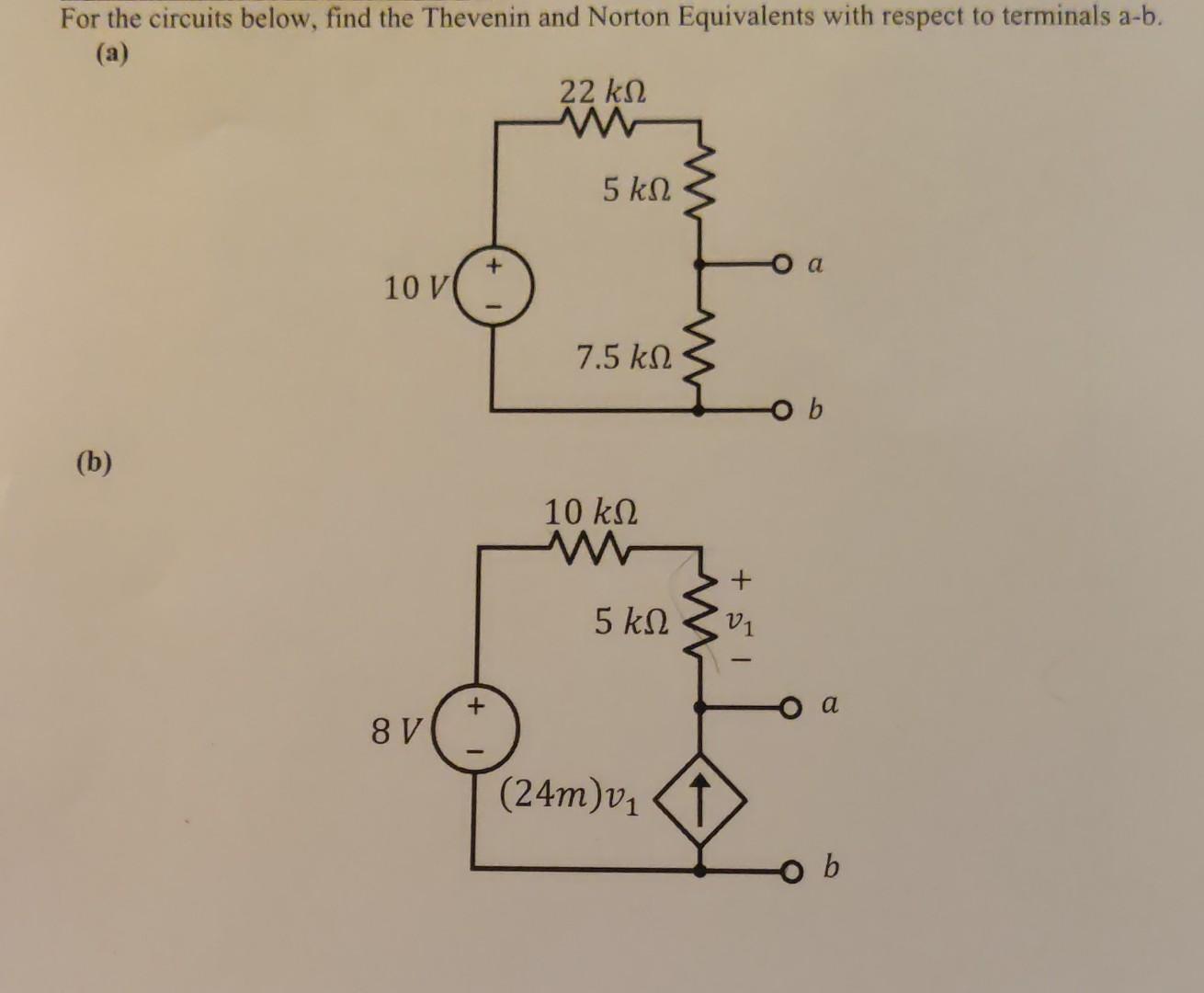 Solved For the circuits below, find the Thevenin and Norton | Chegg.com