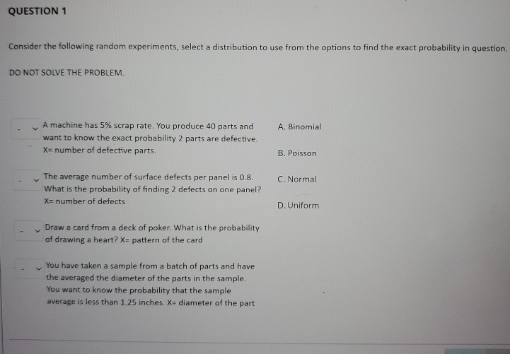 Solved QUESTION 1 Consider the following random experiments, | Chegg.com