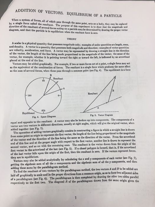 ADDITION OF VECTORS. EQUILIBRIUM OF A PARTICLE When a | Chegg.com