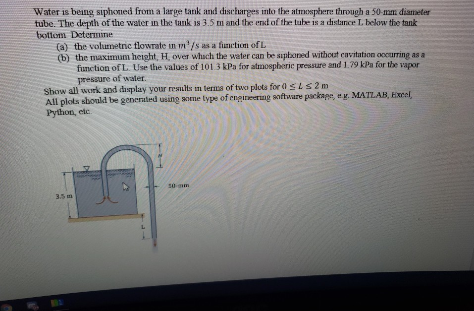 Solved Water is being siphoned from a large tank and | Chegg.com