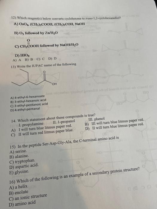 Solved 12) Which reagent(s) below converts cyclohexene to | Chegg.com