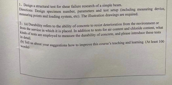 Solved Directions: Design specimen sign a structural test | Chegg.com